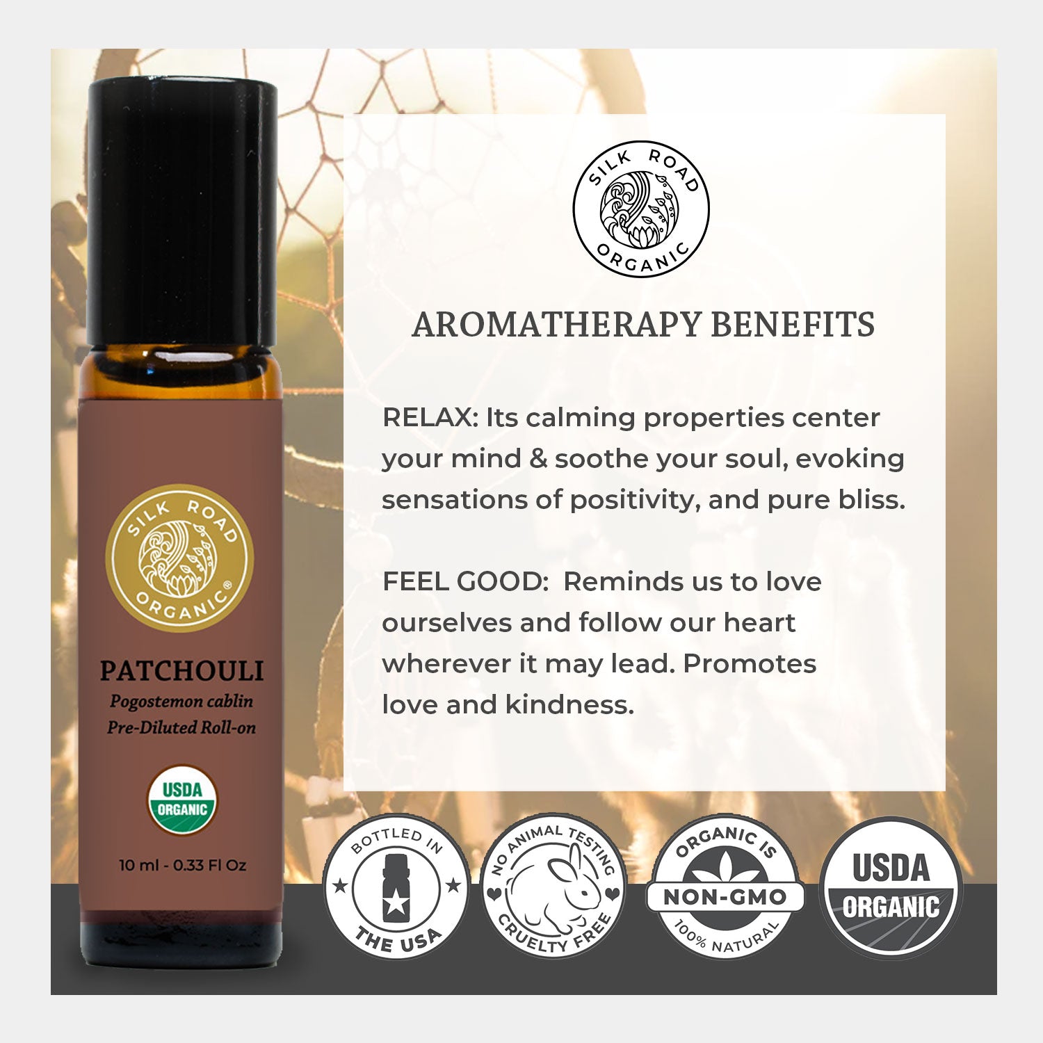 USDA Organic PATCHOULI Essential Oil Roll-on - Silk Road Organic®